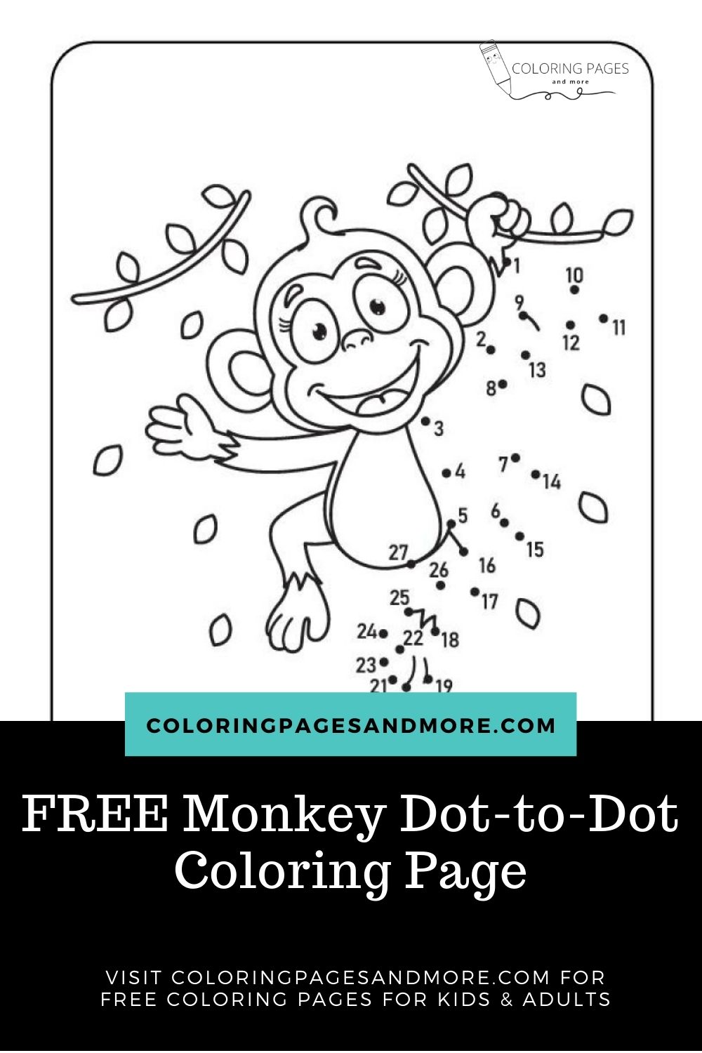 Monkey Dot-to-Dot Coloring Page - Coloring Pages and More